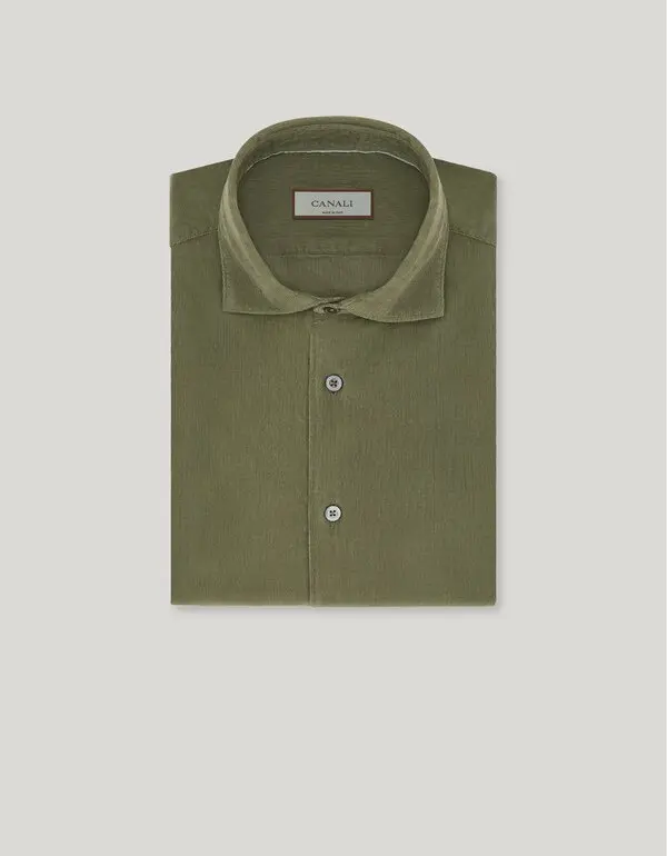 Canali Sage Garment Dyed Cotton Velvet Regular-fit Shirt