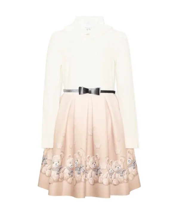 Monnalisa Teddy-print Ruffled-collar Dress