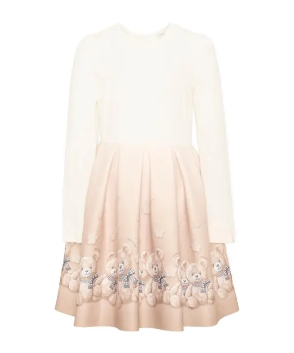Monnalisa Teddy-print Ruffled-collar Dress
