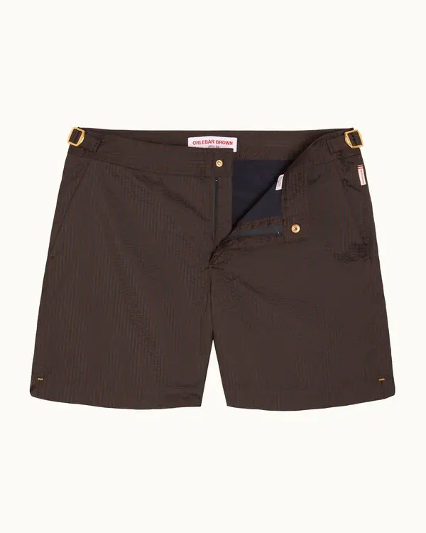 Orlebar Brown Tailored Textured Stripe Swim Shorts - Espresso