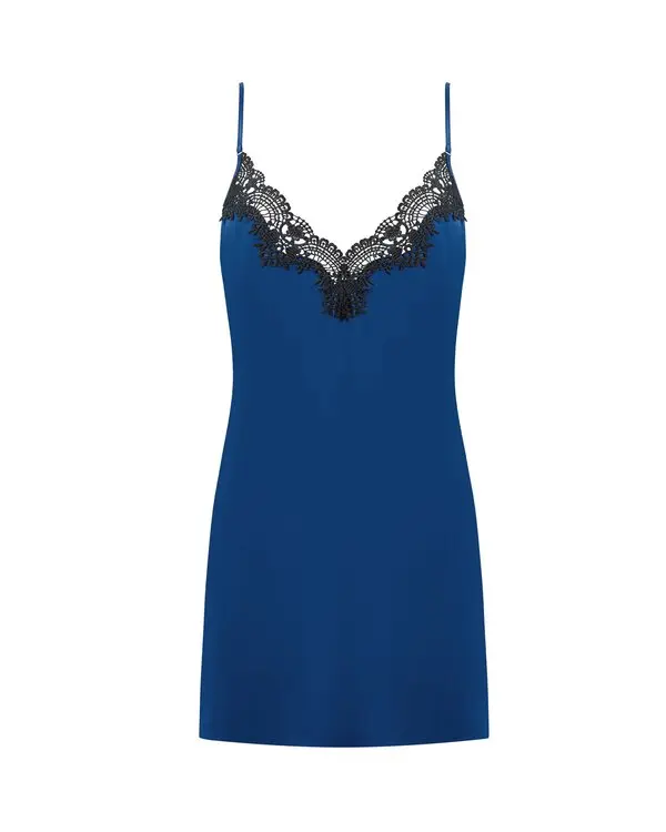 Bluebella Ida Luxury Satin Short Chemise Navy Peony - Black