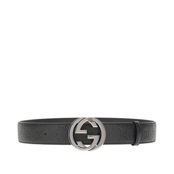 Gucci Signature Leather Belt With Interlocking Gg Buckle - Black