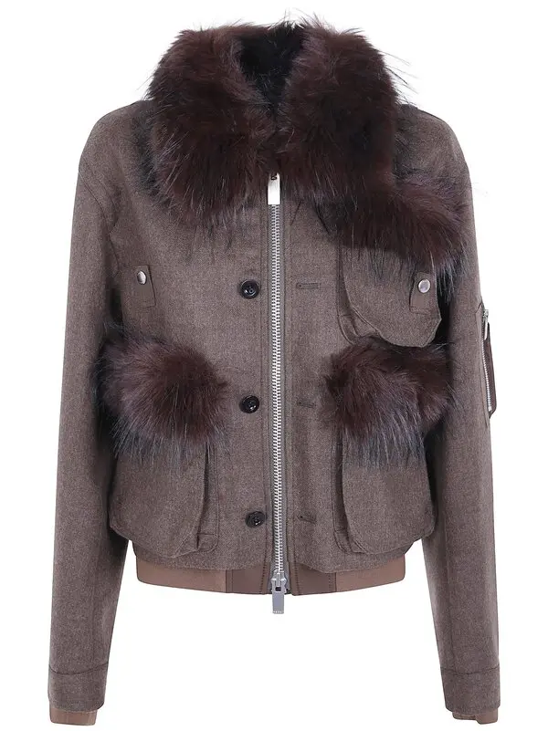 Sacai Jacket Wool Melton Blouson - Brown