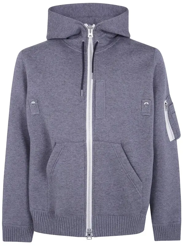 Sacai Sweatshirt Zippered "cotton Cashmere Knit Hoodie - Gray