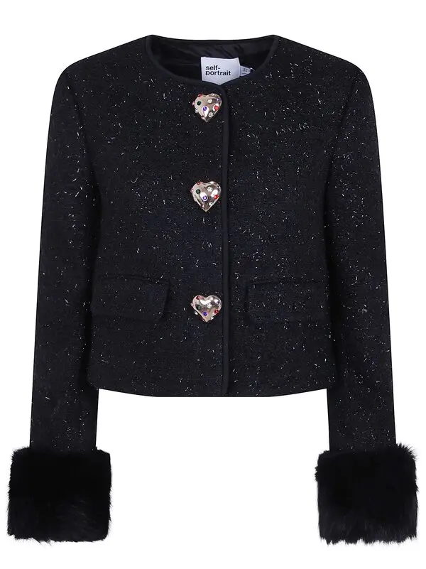 SELF-PORTRAIT Jacket Fur Cuff " Metallic Boucle Fur Cuff Jacket