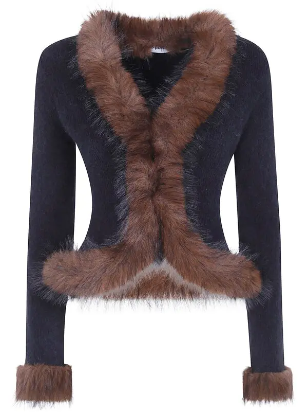 SELF-PORTRAIT Sweater Faux Fur Knit Cardigan