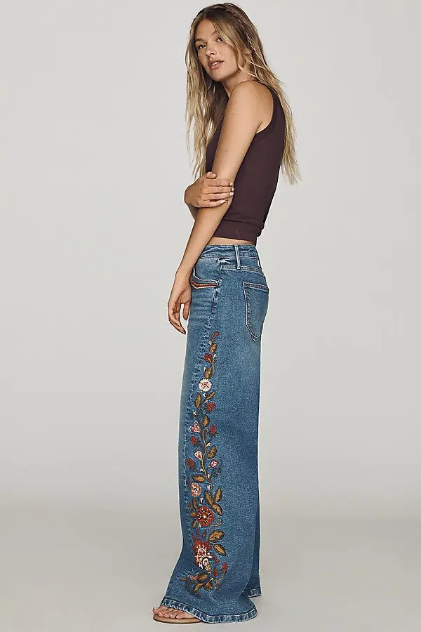 DRIFTWOOD Alix High-rise Wide-leg Jeans With Floral Embroidery