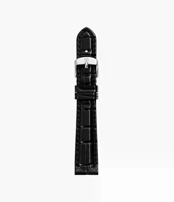 Michele Croco-calf Embossed Leather Strap - Black