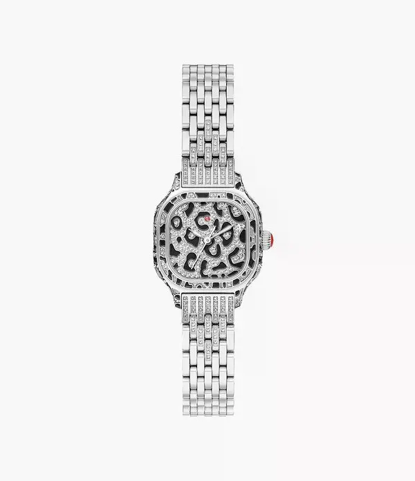 Michele Meggie Mini Diamond Leopard-print Stainless Steel Watch