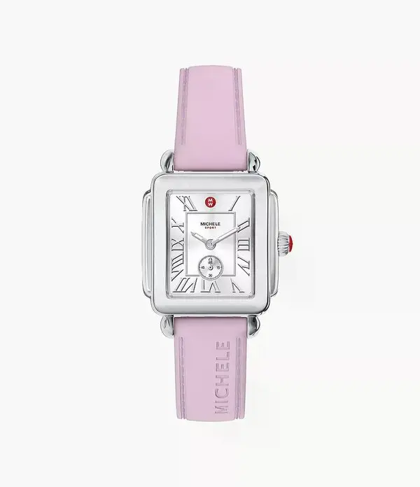 Michele Deco Sport Mid Stainless Steel Silicone Watch - Pink