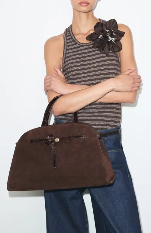 Tory Burch Romy Suede Leather Bauletto - Dark Cocoa