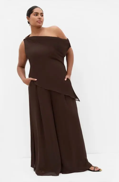 City Chic Skyla Elastic Waist Wide Leg Pants - Chocolate