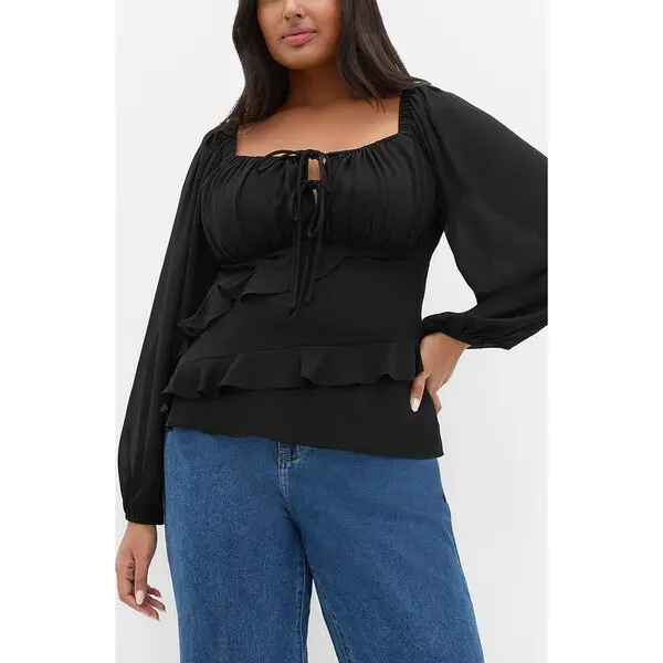 City Chic Shayla Ruffle Long Sleeve Top
