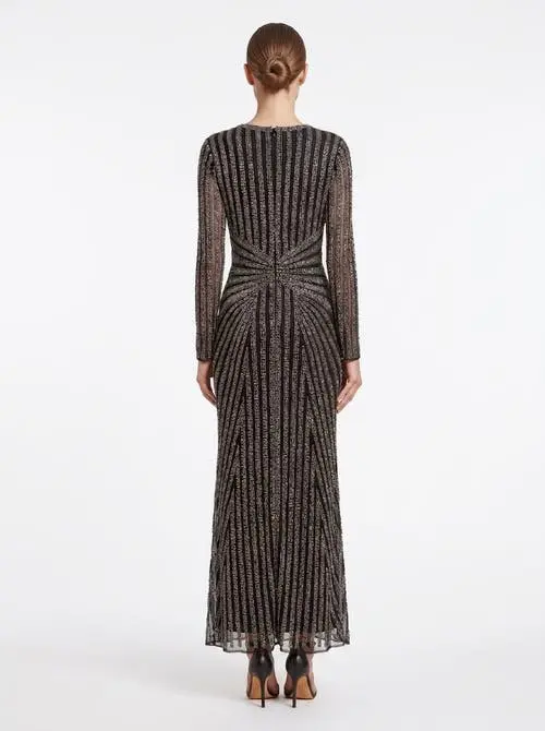 LARA NEW YORK Long Sleeve Beaded Gown