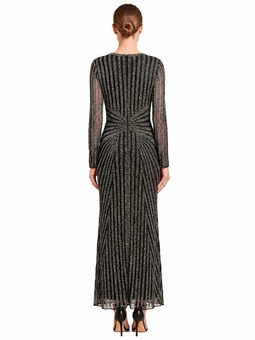 LARA NEW YORK Long Sleeve Beaded Gown
