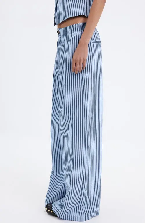 Mango Striped Wide Leg Pleated Trousers