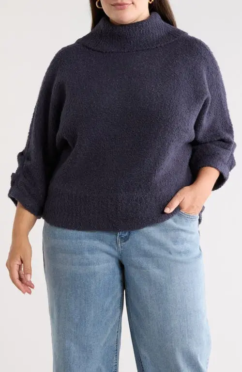 Wit & Wisdom Dolman Blouson Sleeve Mock Neck Sweater - Blue Charcoal