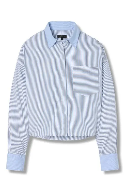 Rag & Bone Marin Striped Cropped Cotton Shirt - Blue Multi Stripe