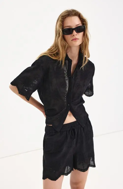 Mango Scalloped Eyelet Cotton Shorts