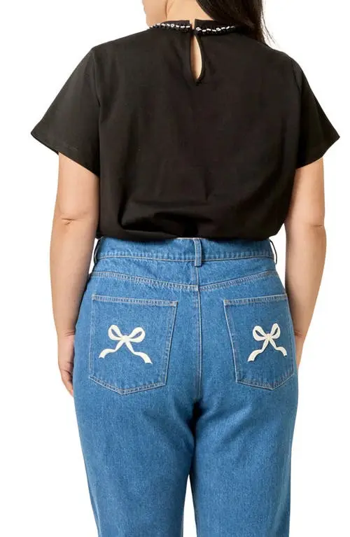 English Factory Pearl-embellished Bow T-shirt