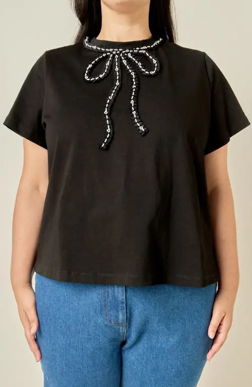 English Factory Pearl-embellished Bow T-shirt