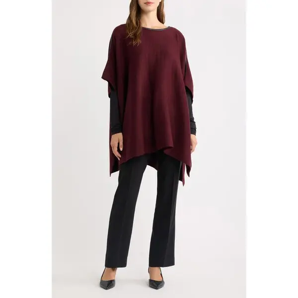Anne Klein Faux Leather Trim Knit Cape