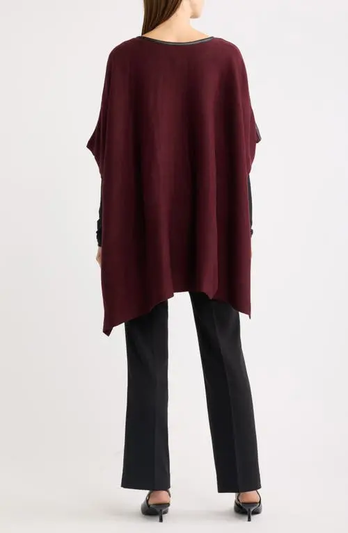 Anne Klein Faux Leather Trim Knit Cape