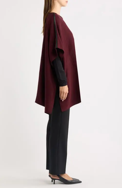 Anne Klein Faux Leather Trim Knit Cape