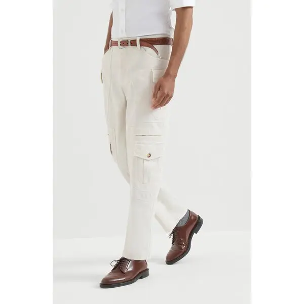 Brunello Cucinelli Peached Cotton Gabardine Explorer Trousers - Snow