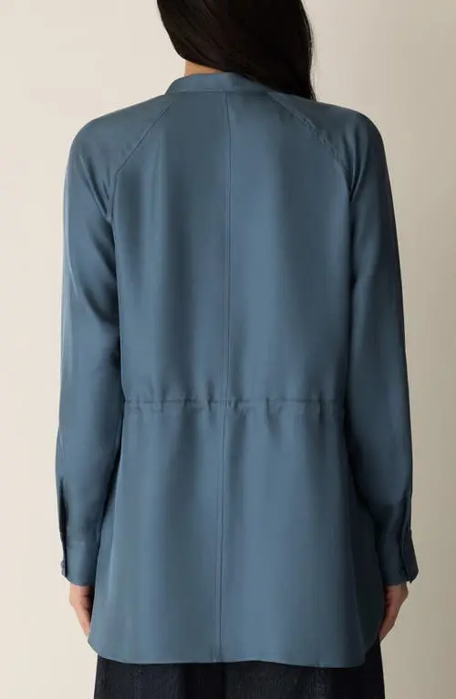 Eileen Fisher Silk Mandarin Collar Drawcord Shirt - Coldspring