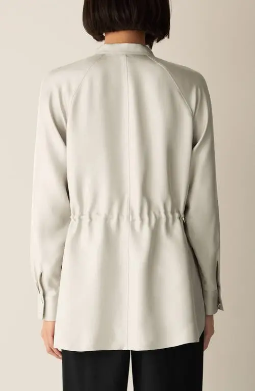 Eileen Fisher Silk Mandarin Collar Shirt With Tie