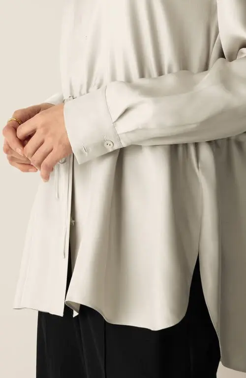 Eileen Fisher Silk Mandarin Collar Shirt With Tie