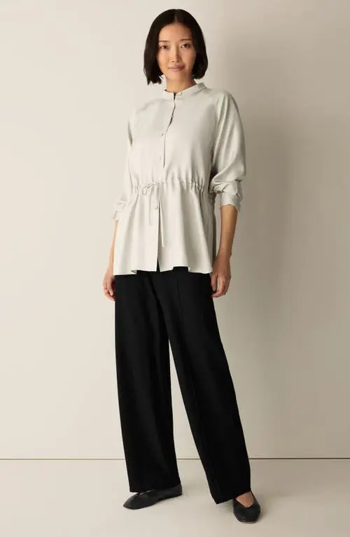 Eileen Fisher Silk Mandarin Collar Shirt With Tie