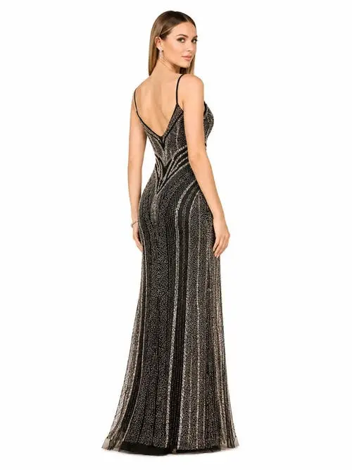 LARA NEW YORK Spaghetti Strap Beaded Gown With Slit