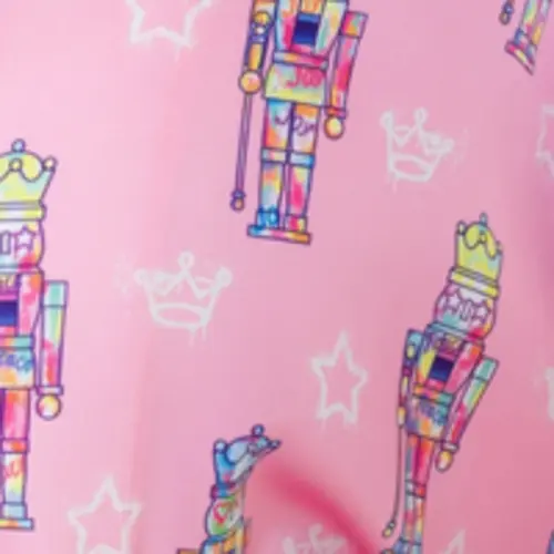 SUNSHINE SOCIETY Graffiti Nutcracker Silky 3/4 Sleeve Pants Set