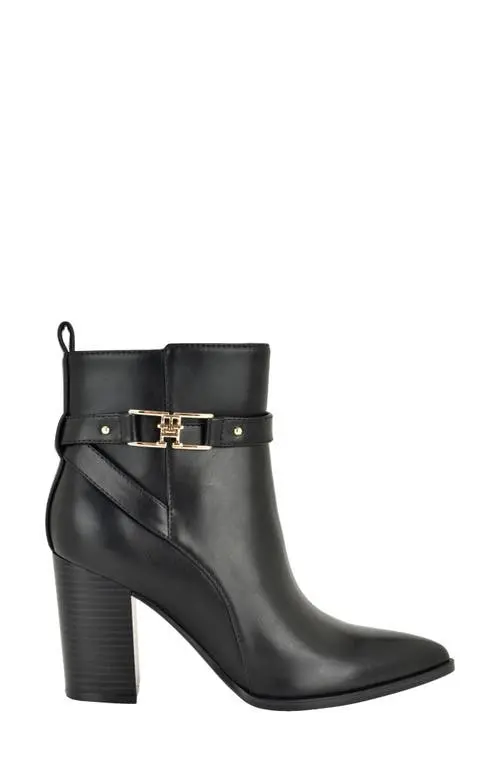 Tommy Hilfiger Midna Faux Leather Pointed Toe Block Heel Booties - Black