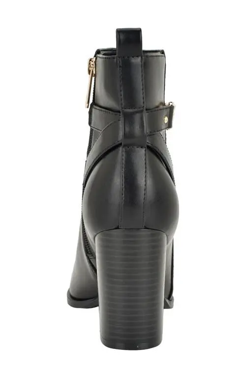 Tommy Hilfiger Midna Faux Leather Pointed Toe Block Heel Booties - Black