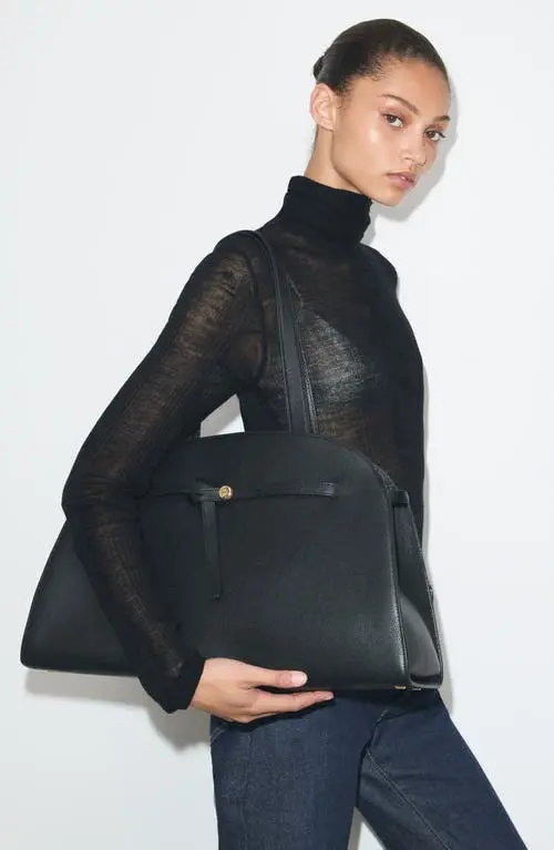 Tory Burch Large Romy Bauletto Leather Handbag - Black