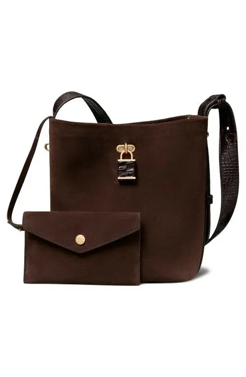 Tory Burch Lock Suede Slim Medium Bucket Bag
