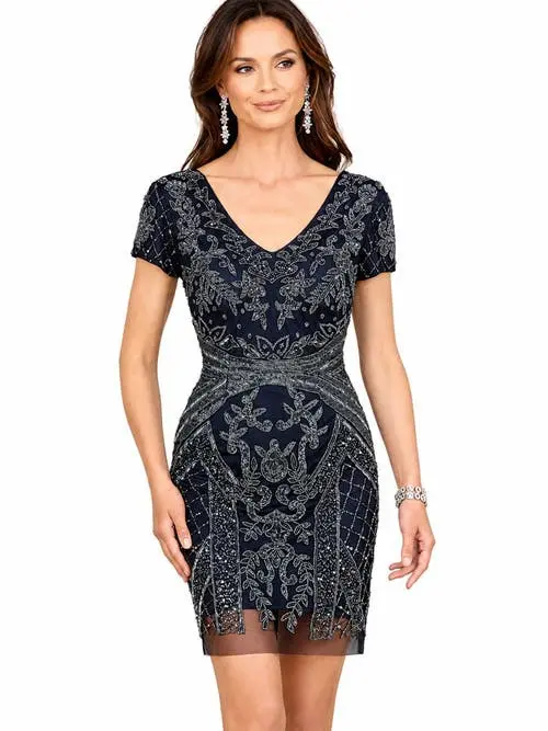 LARA NEW YORK Cap Sleeve Beaded Cocktail Dress