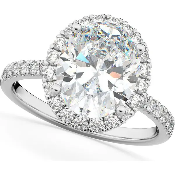 ALLUREZ Oval Cut Halo Moissanite & Diamond Engagement Ring 14k