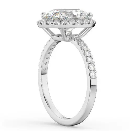 ALLUREZ Oval Cut Halo Moissanite And Diamond Engagement Ring In 14k White Gold