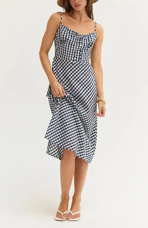 CRESCENT Gingham Slip Midi Dress