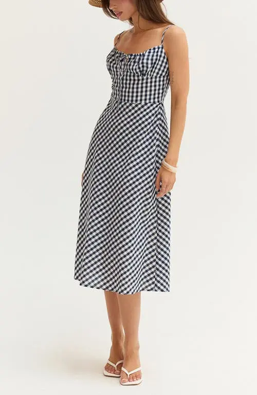 CRESCENT Gingham Slip Midi Dress