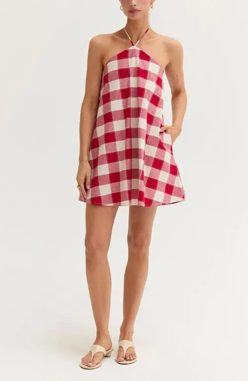 CRESCENT Gingham Halter Romper Dress - Red