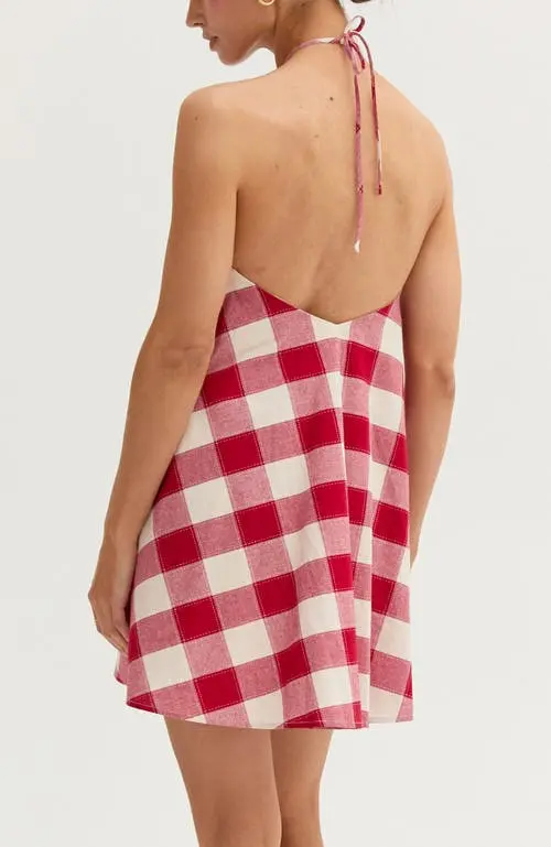 CRESCENT Gingham Halter Romper Dress - Red