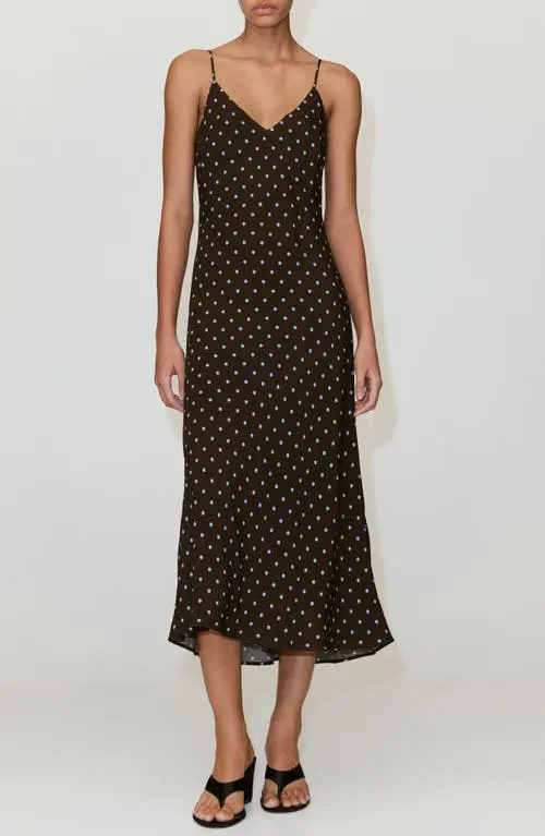 Mango Printed V-neck Slipdress - Chocolate
