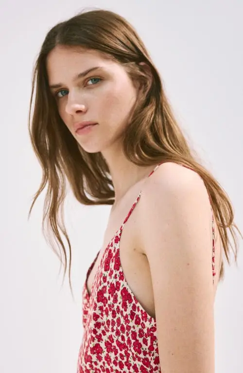 Mango Printed V-neck Slipdress - Red/ecru