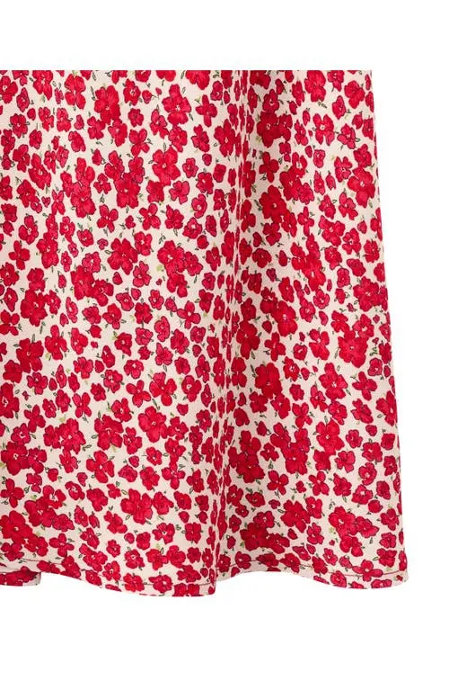 Mango Printed V-neck Slipdress - Red/ecru