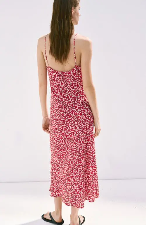 Mango Printed V-neck Slipdress - Red/ecru